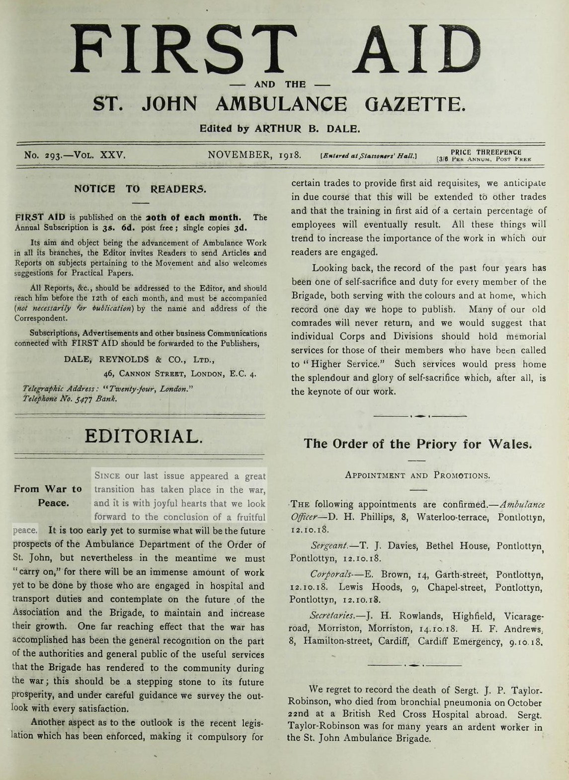 "FIRST AID" Magazines, 1914-18 - Museum of the Order of St John